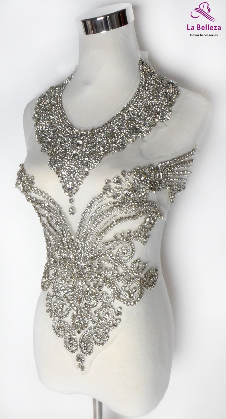 La Belleza Luxury Gold/silver Neck and Bodice Rhinestones Appliques ...