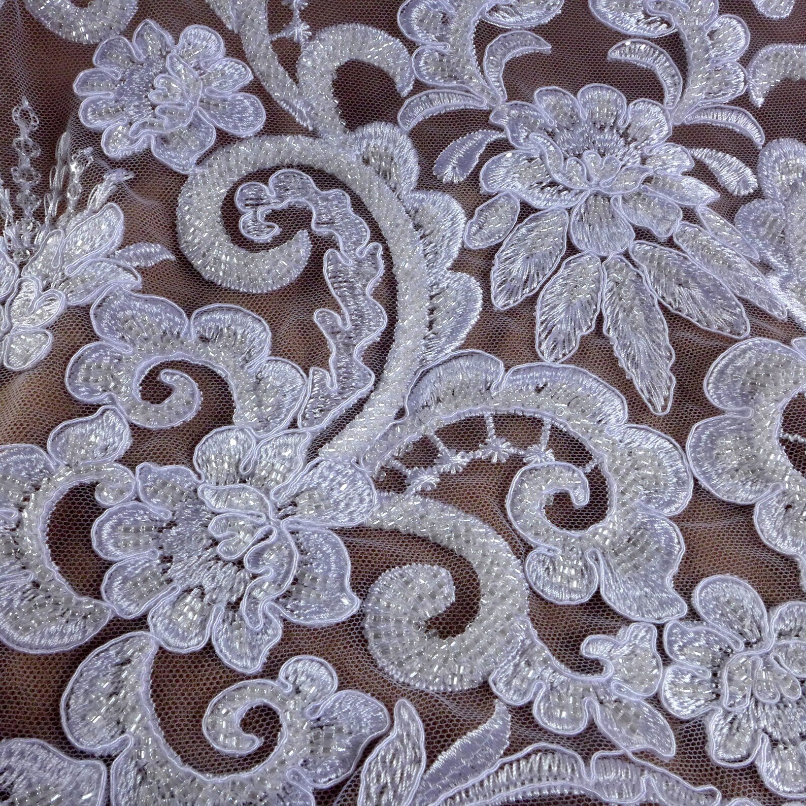 La Belleza Pure White Beading Lace Fabric,off White Super Heavy Beading ...