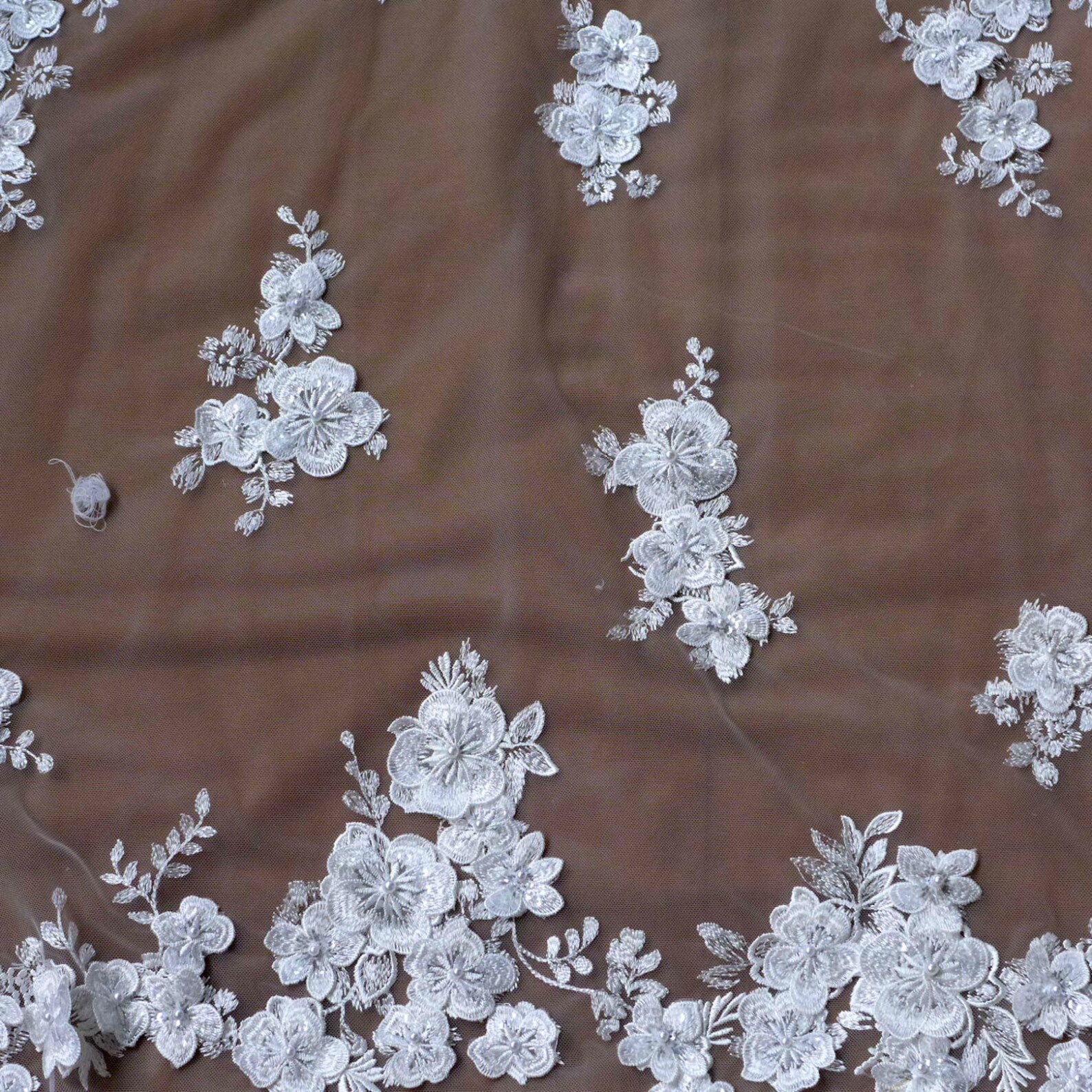 New off White 3D Sequins Pearls Flowers Wedding Dress Lace Fabric by ...