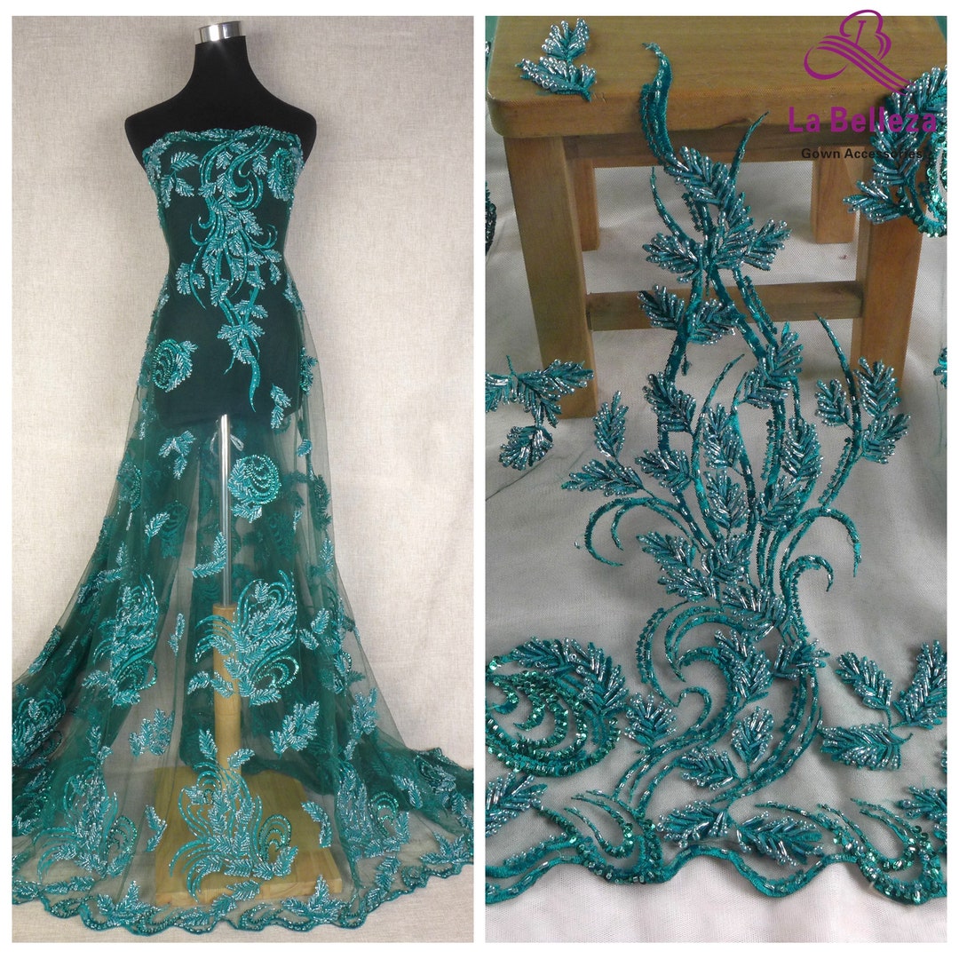 La Belleza Green Handmade Beading Lace Fabric,wine,gray Gown Lace ...