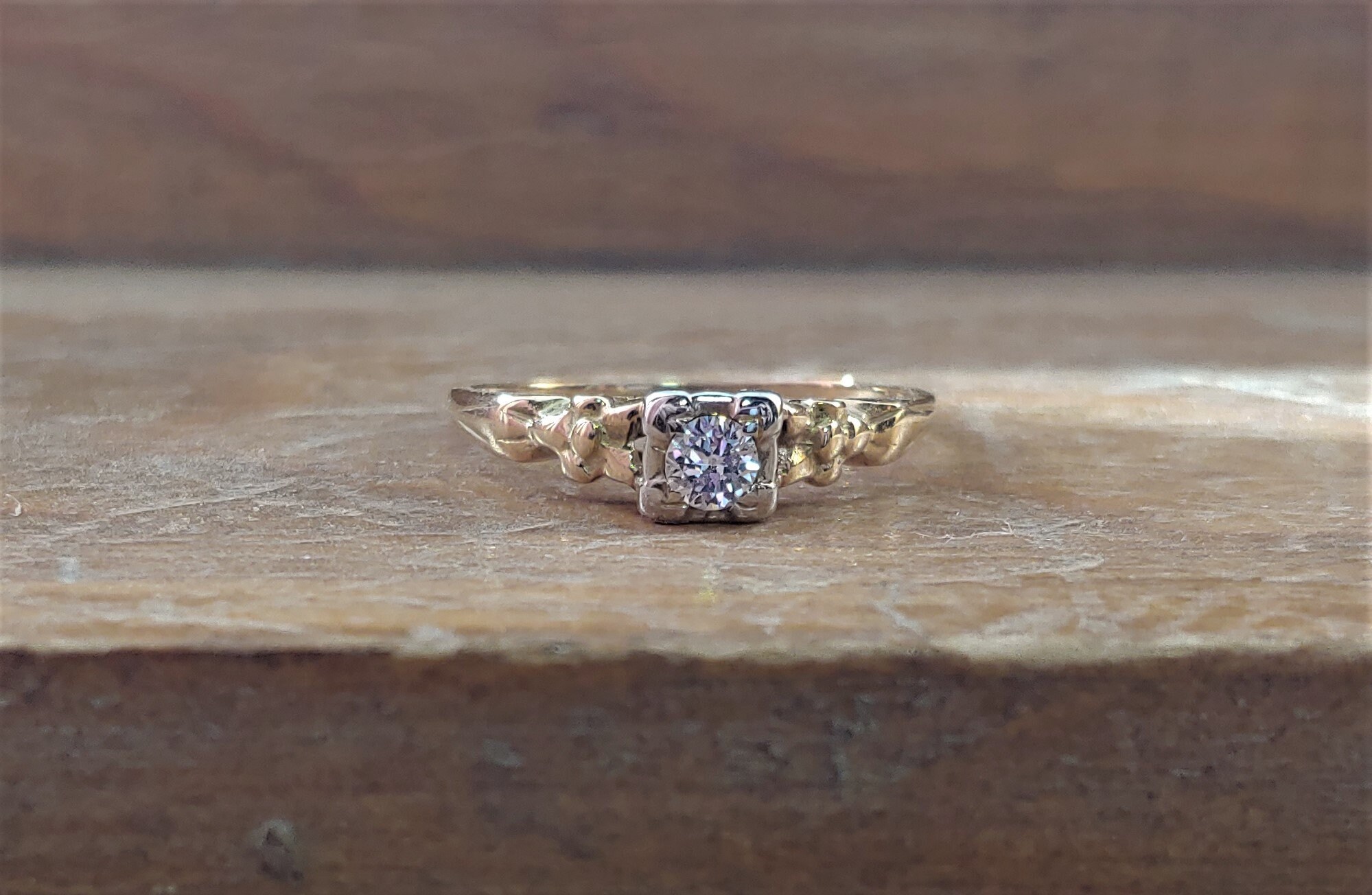 Vintage .15ct Diamond Engagement Ring 14k Yellow White Gold | Etsy