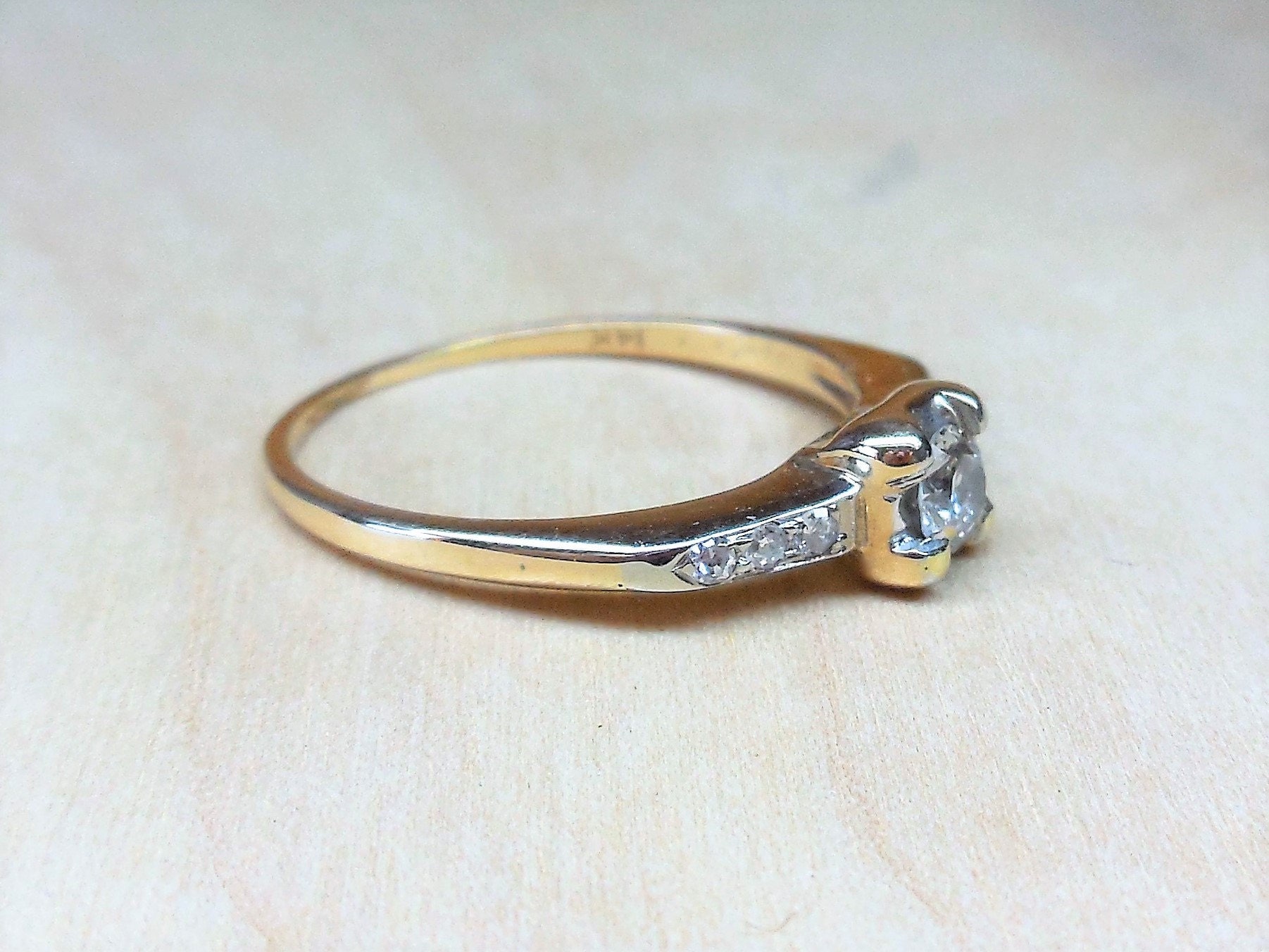 Vintage .26ct Diamond 14k Yellow Gold Engagement Ring Unique Engagement ...