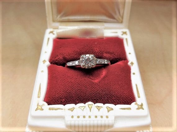 Vintage .26ct Diamond 14k Yellow Gold Engagement Ring Unique Engagement ...