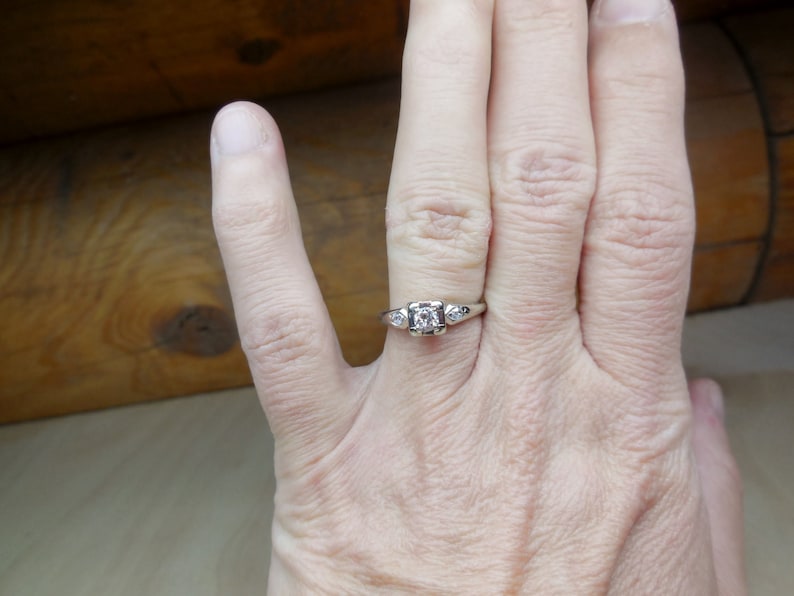 Vintage Engagement Ring .26ct Diamond Engagement Ring Art Deco | Etsy
