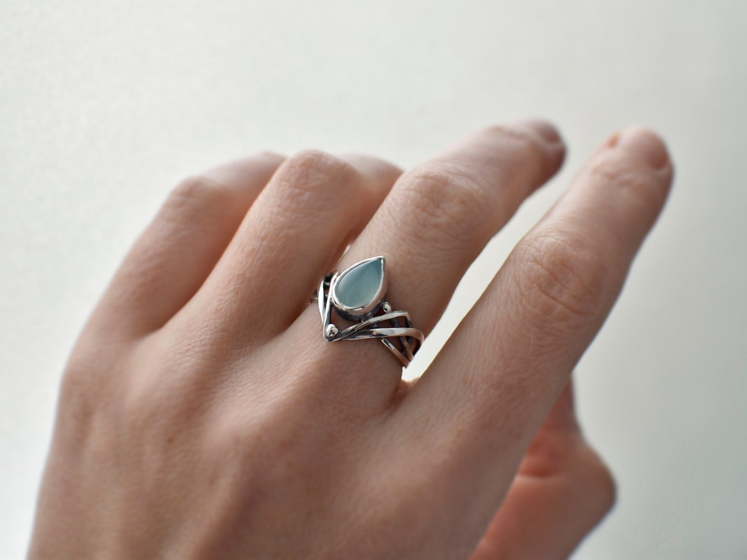 Elven Ring 7 US Blue Chalcedony Ring Fantasy Proposal Ring Elvish Tiara ...
