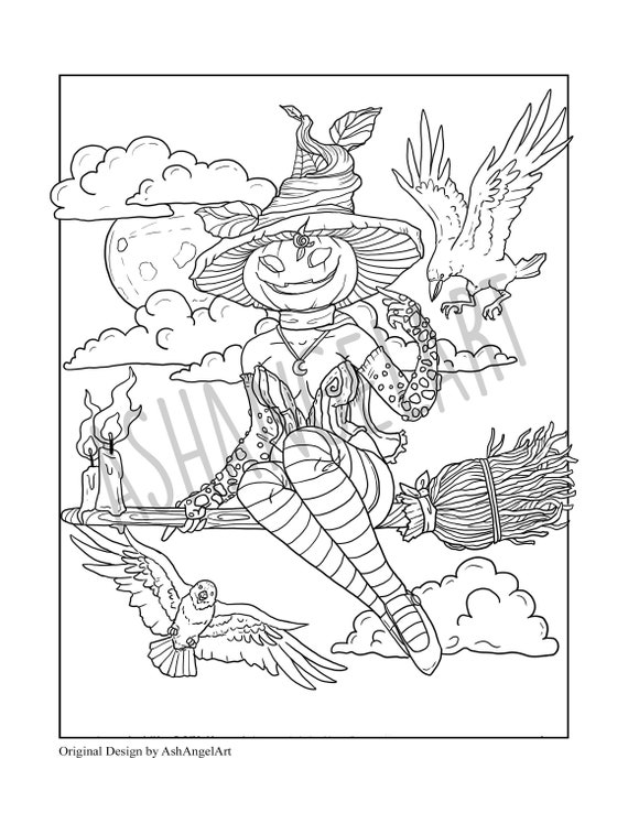 Pumpkin Witch Coloring Page Print off Digital File DIY - Etsy