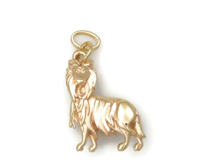 14kt Gold Sheltie Charm, 14kt Sheltie Pendant, Gold Sheltie Jewelry Fr ...