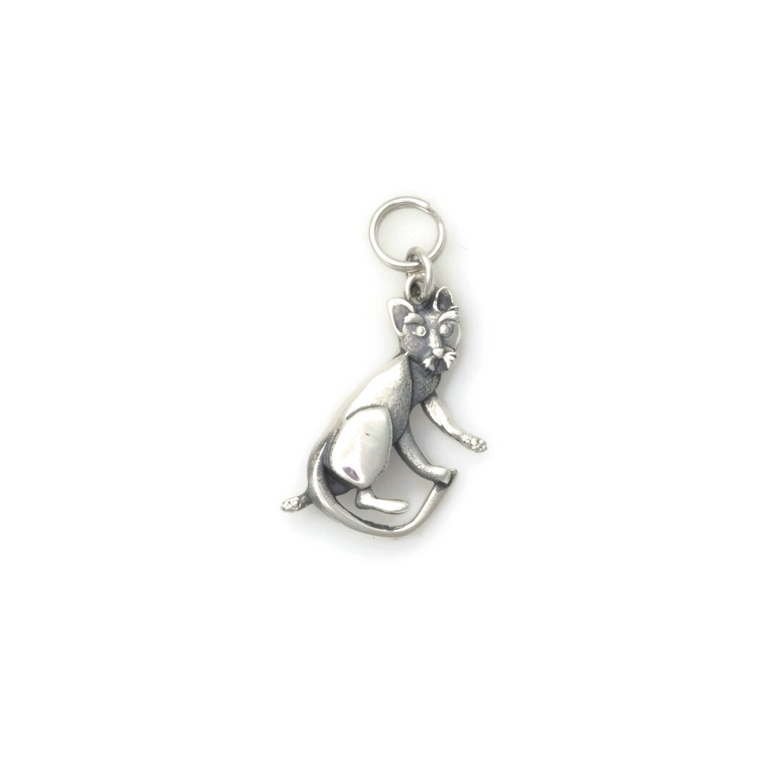 Sterling Silver Cat Charm Silver Cat Pendant Fine Cat - Etsy