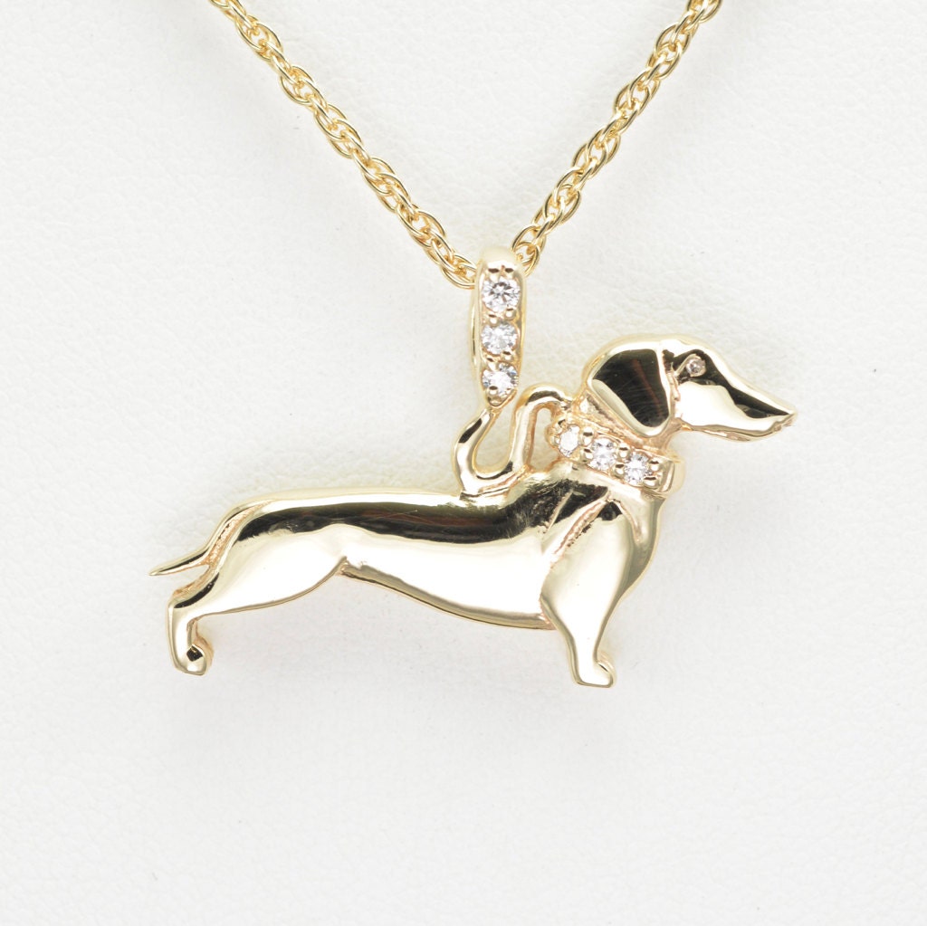 14kt Gold Diamond Dachshund Pendant, Diamond Dachshund Necklace, Donna ...