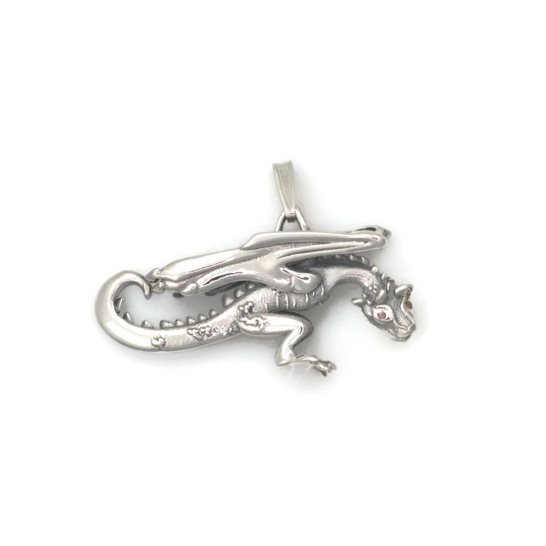 Silver Dragon Pendant, Silver Dragon Necklace With Cognac Diamond Eyes ...
