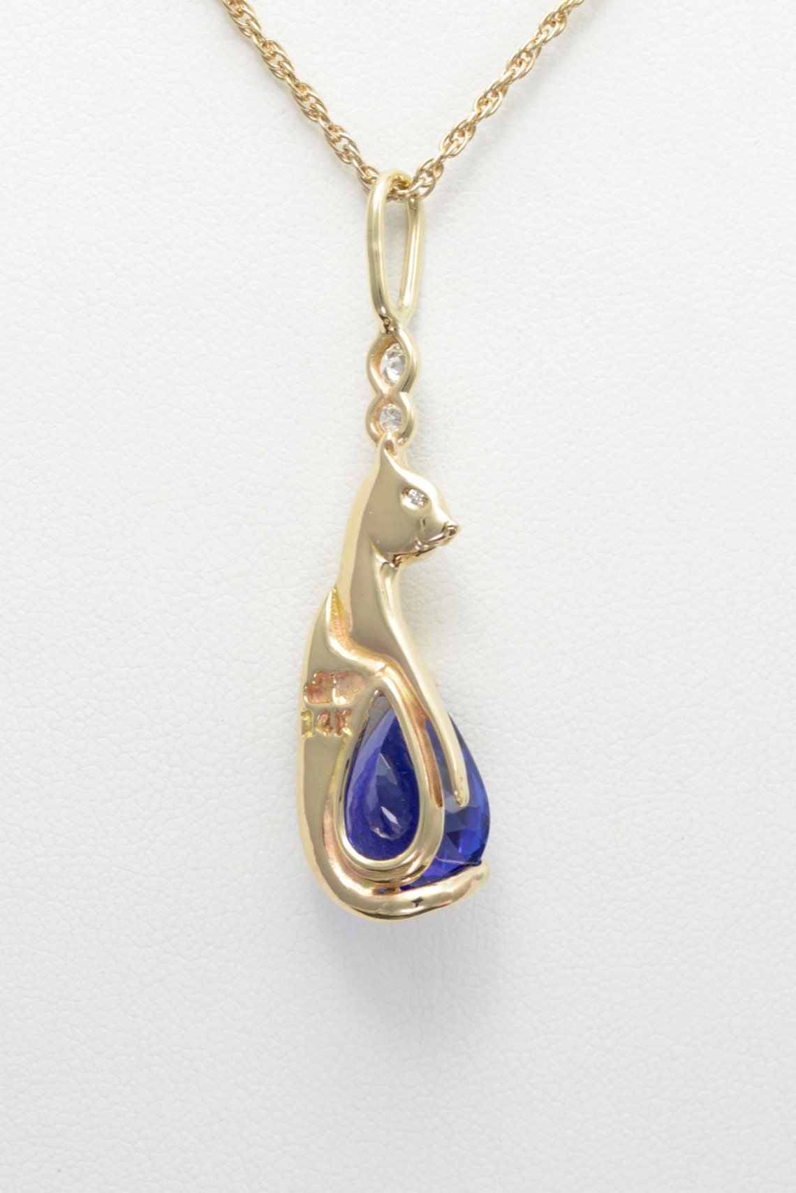 14kt Gold Cat Pendant 14K Diamond Cat Pendant W/ Tanzanite by Donna ...