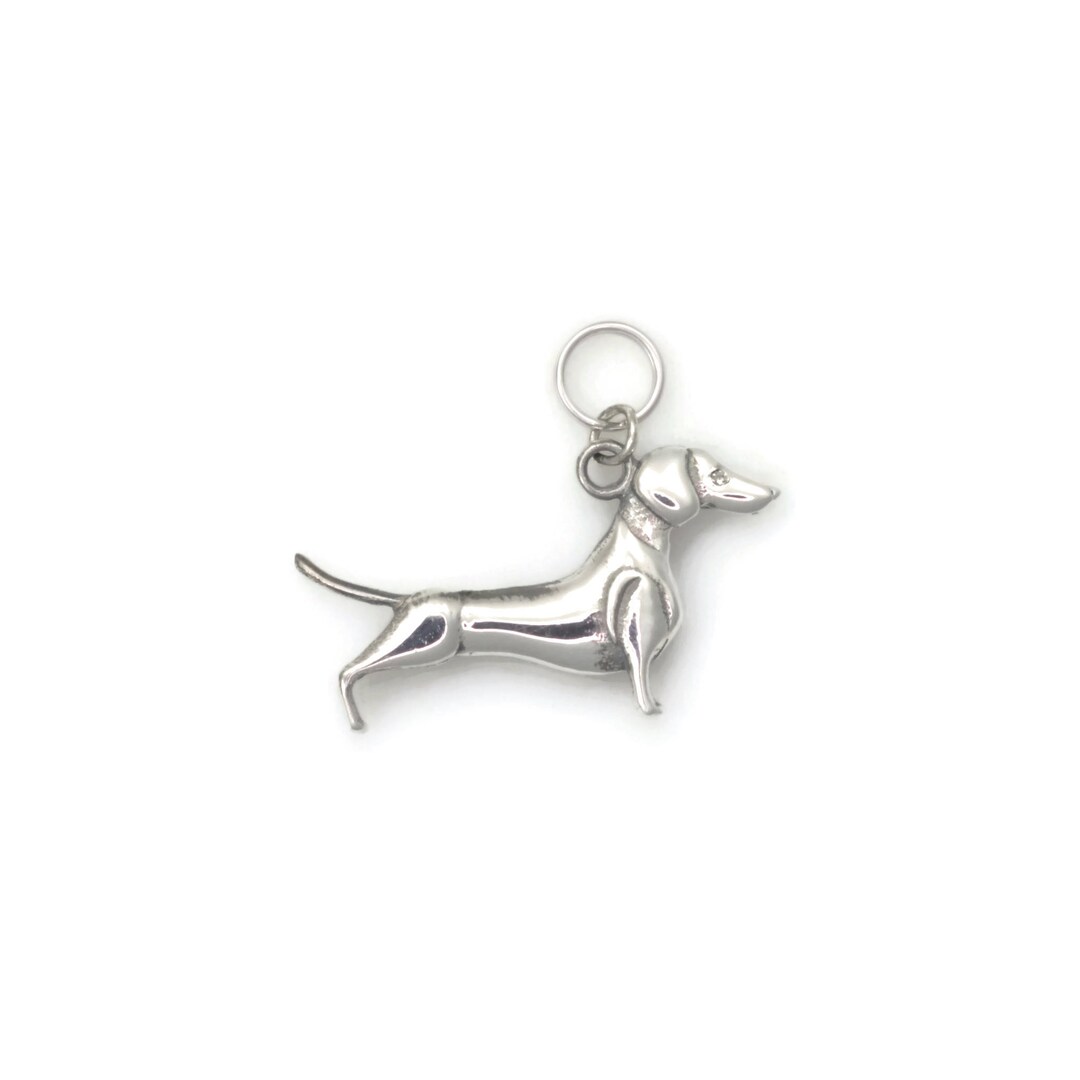 Sterling Silver Dachshund Charm, Diamond Dachshund Charm, Diamond ...
