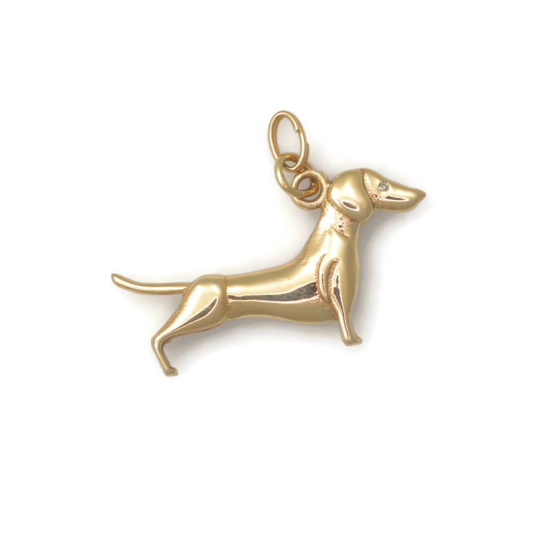 14kt Gold Dachshund Charm, Diamond Dachshund Charm, 14kt Diamond ...