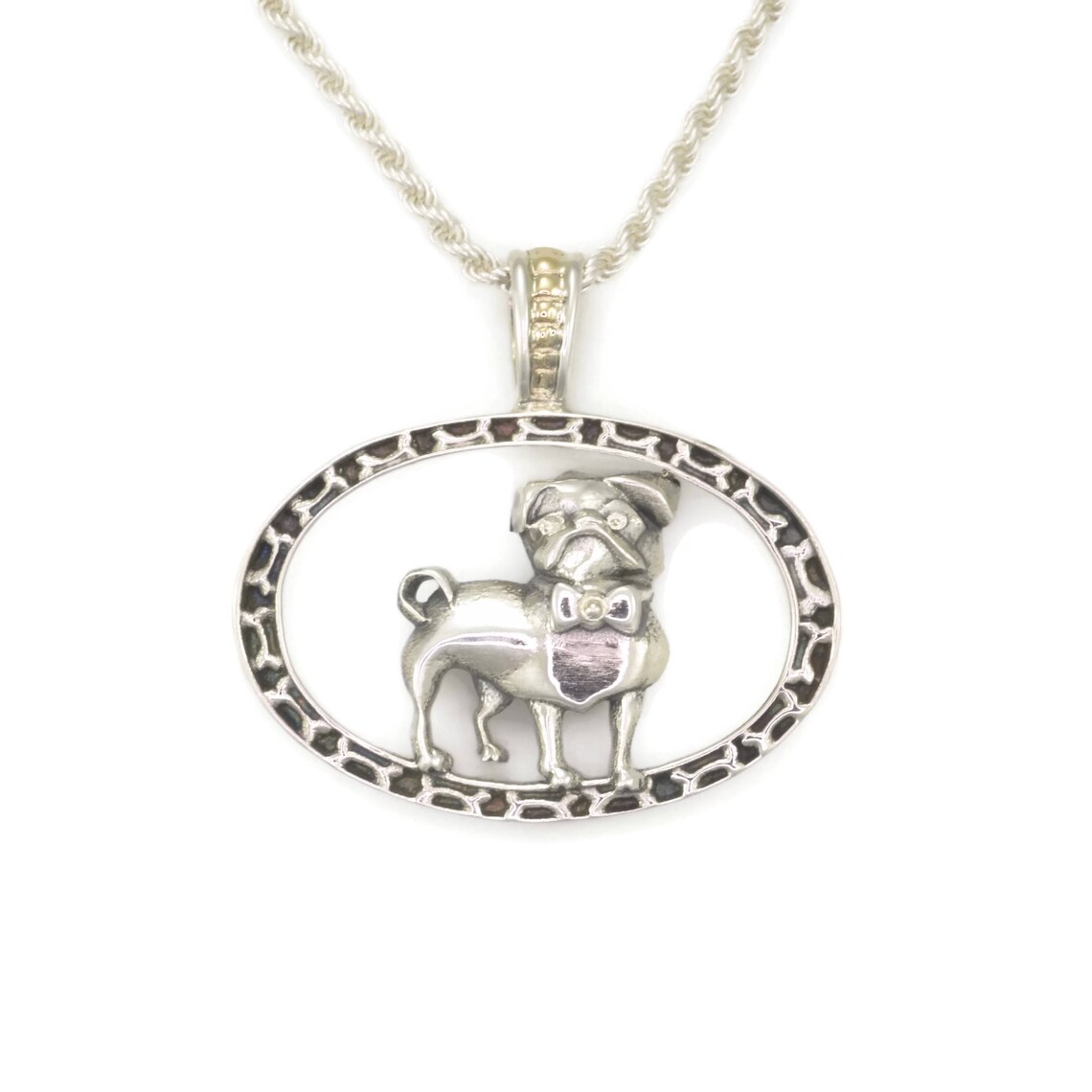 Silver Pug Pendant, 14kt Pug Pendant, Silver Pug Necklace, Gold Pug ...