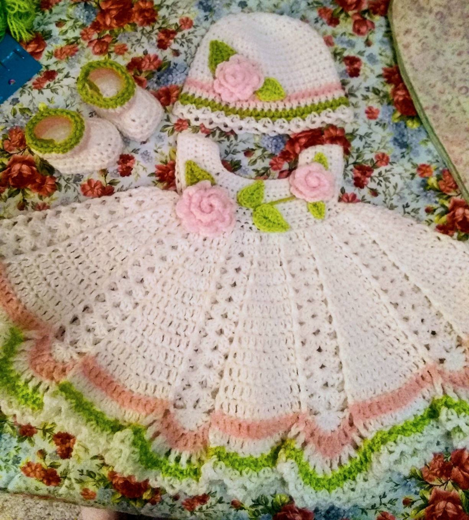 Beautiful crochet baby layette comes with a dress hat and | Etsy