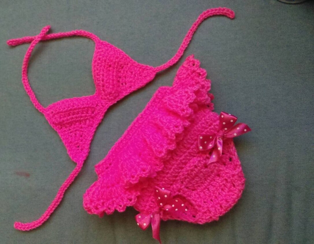 Crochet Little Hot Pink Bikini With Skirt, Perfect for Summer! Can Be ...