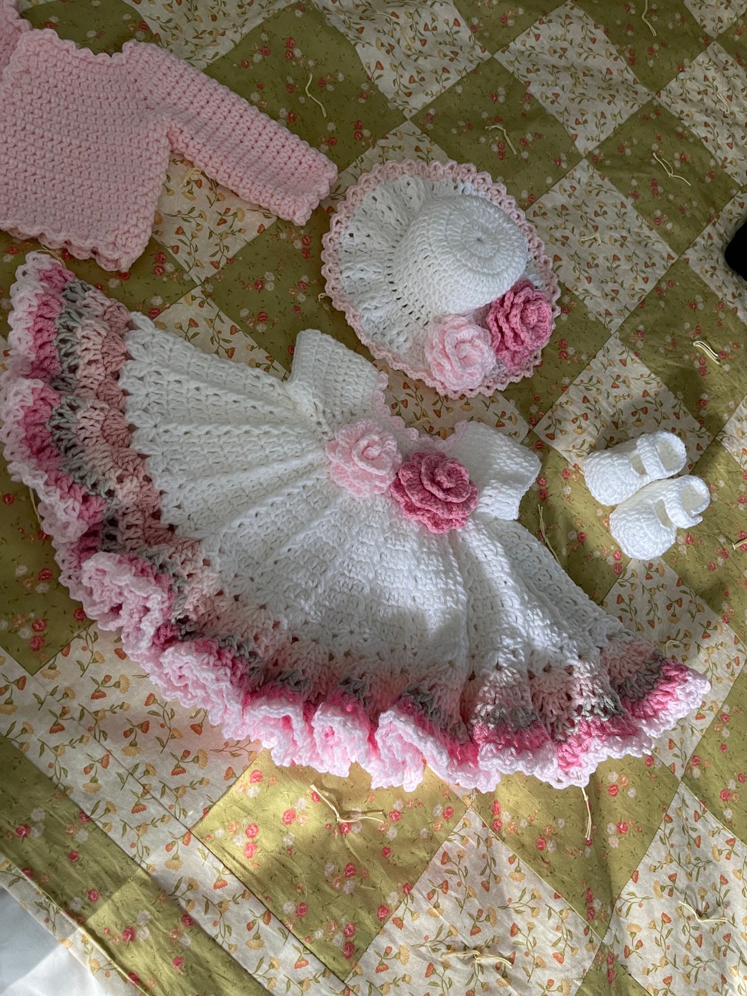 Beautiful Hand Crochet Baby Dress Layette With Roses - Etsy