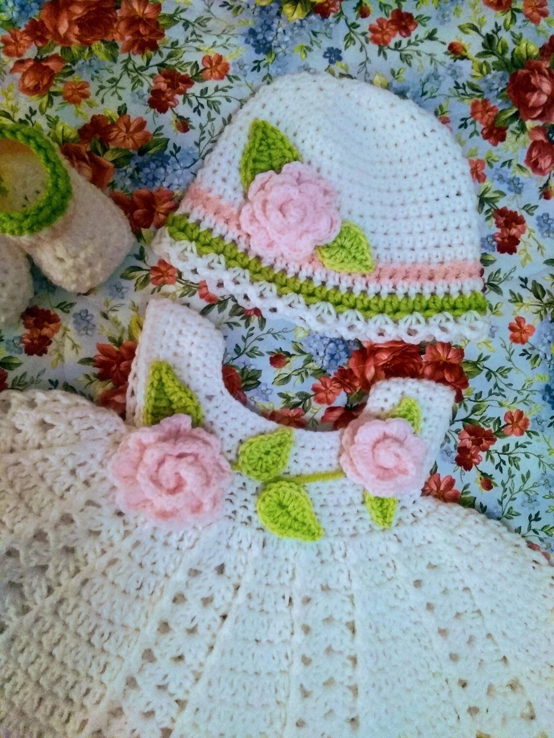 Beautiful crochet baby layette comes with a dress hat and | Etsy