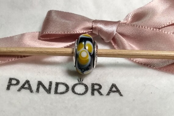 Pandora Sterling Silver Black Yellow Flowers Murano Glass Bead - Etsy