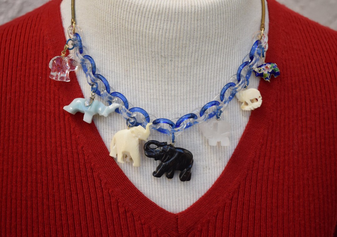 Good Luck Elephant Necklace Onyx Alabaster Bone Glass Cloisonne OOAK ...