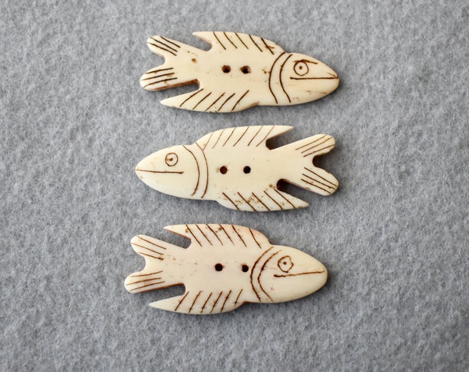 Hand Carved Fish Buttons From Africa Made of Bone Set of 3 - Etsy