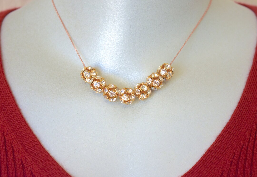 Rhinestone Ball Beads on Rose Gold Sterling Vermeil Chain Adjustable ...