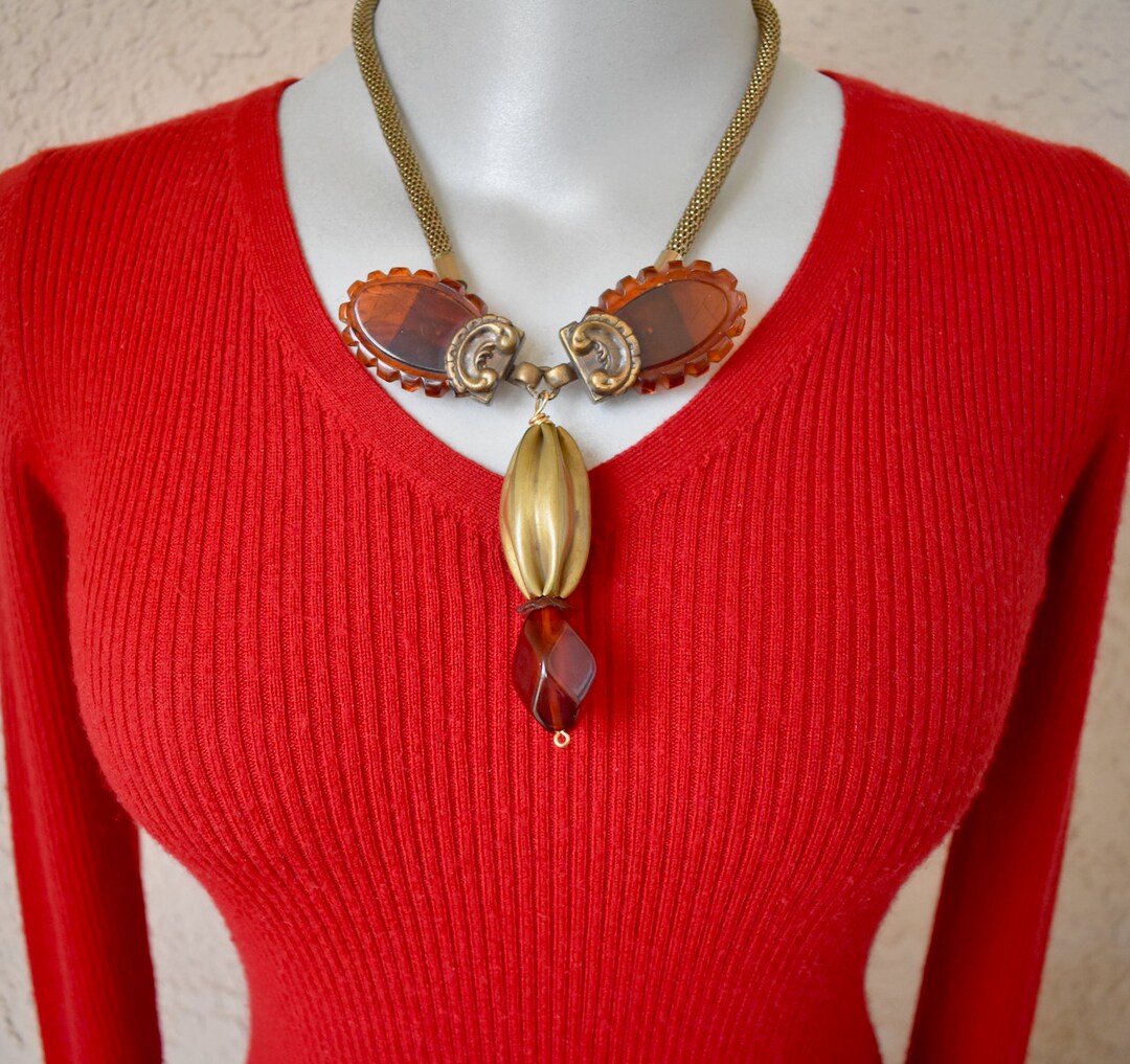 Repurposed Root Beer Bakelite Cloak Clasp Necklace OOAK - Etsy