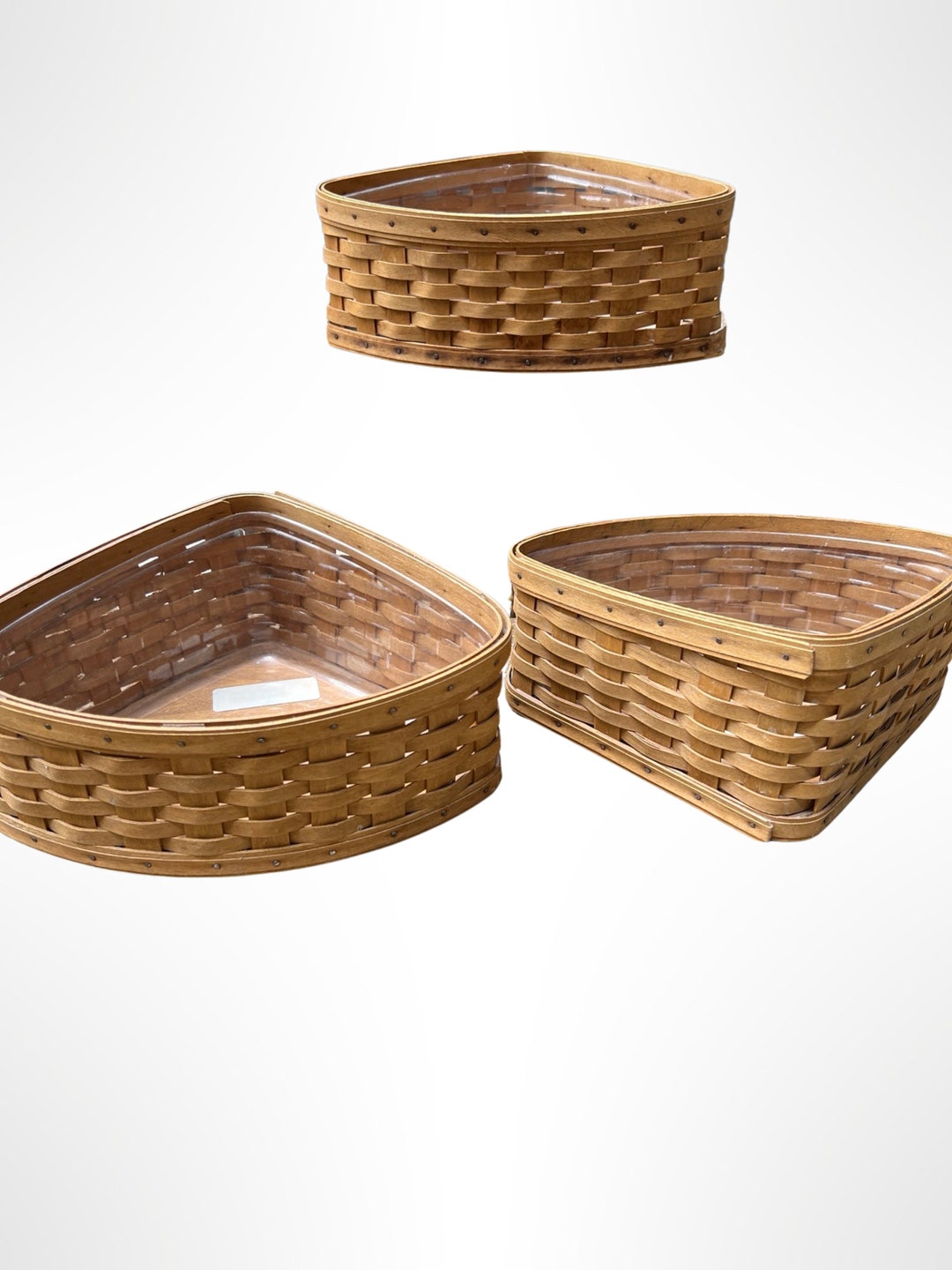 Longaberger 3 Small Corner Baskets Vintage Three Sided With Plastic ...