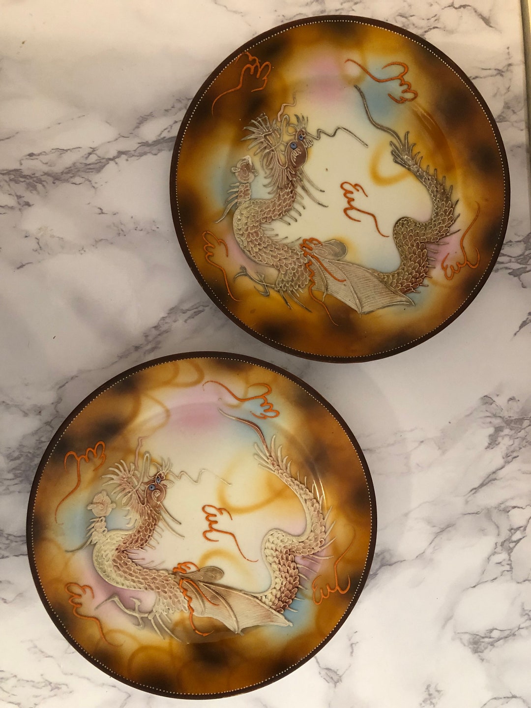 Occupied Japan Two Plates Dragonware 3D Moriage Dragons Handpainted - Etsy