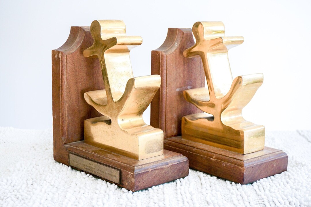 Brass and Wood Nautical Anchor Bookends - Etsy