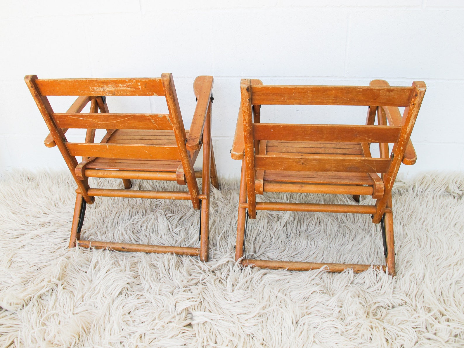 Childrens Kids Slatted Wood Folding Chairs Set of Two | Etsy