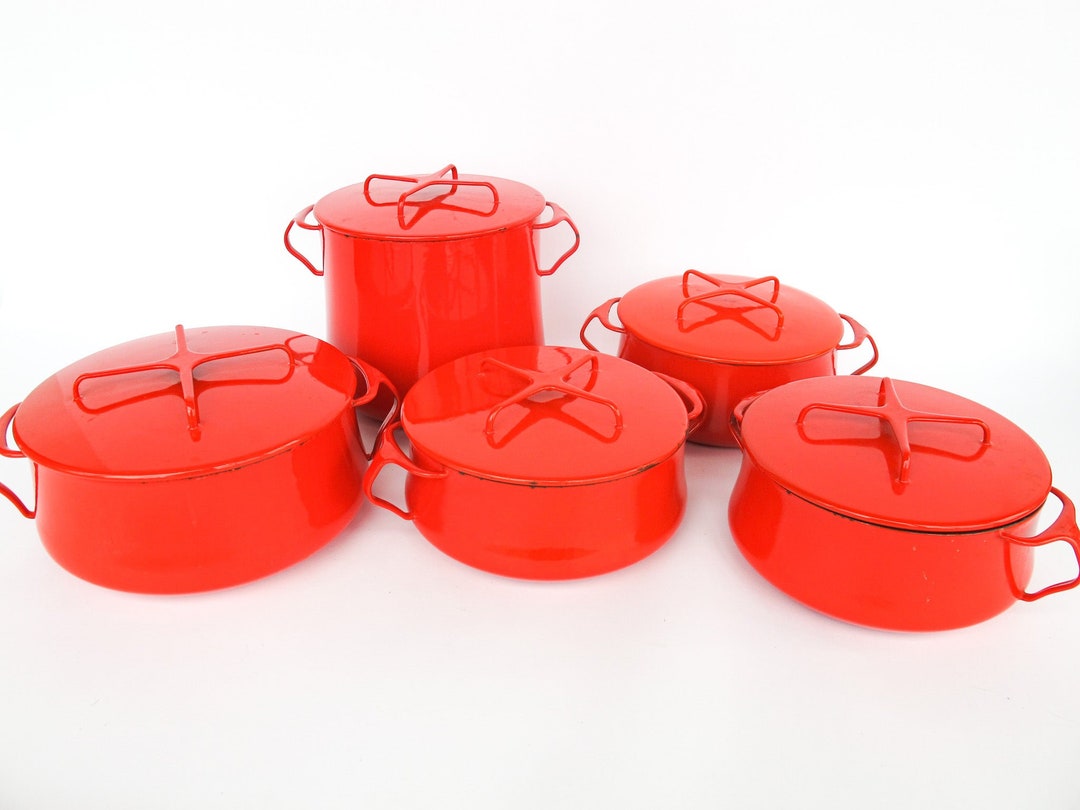 Dansk Red Enameled Cast Iron Baking Dishes With Lids sold Individually ...