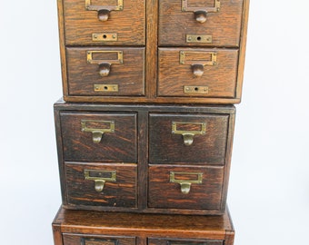 Vintage Antique Two Drawer Oak Card Catalog, Vintage Library Box ...
