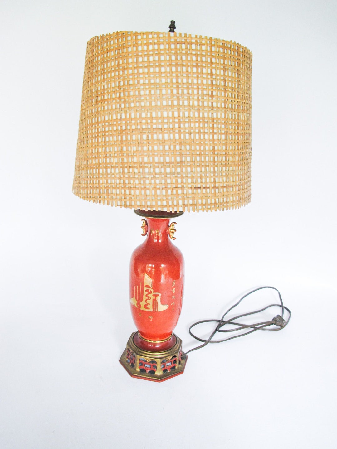 Antique Asian Lamp Burnt Orange and Gold - Etsy