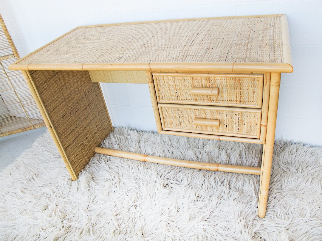 Italian Bamboo Rattan Desk With Two Drawers Etsy