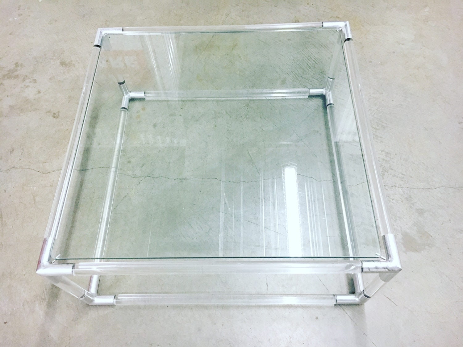 Square Lucite and Chrome Base Coffee Table With Glass Top Etsy