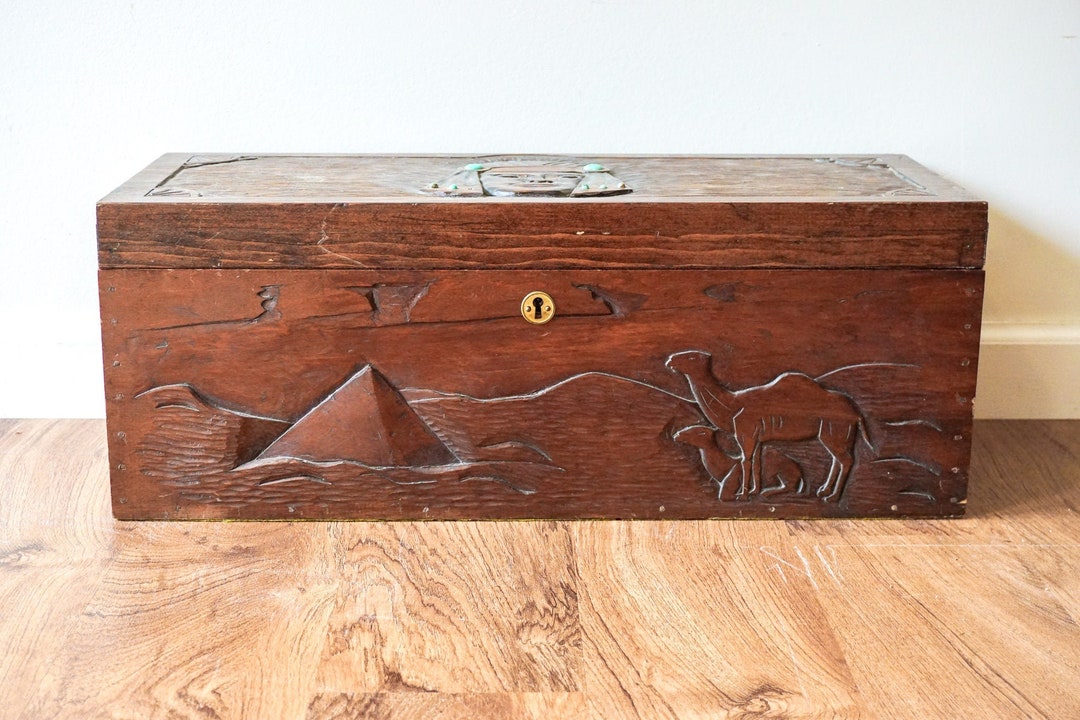 Wood Humidor / Tobacco Pipe Chest With Genuine Turquoise Inset Stones ...