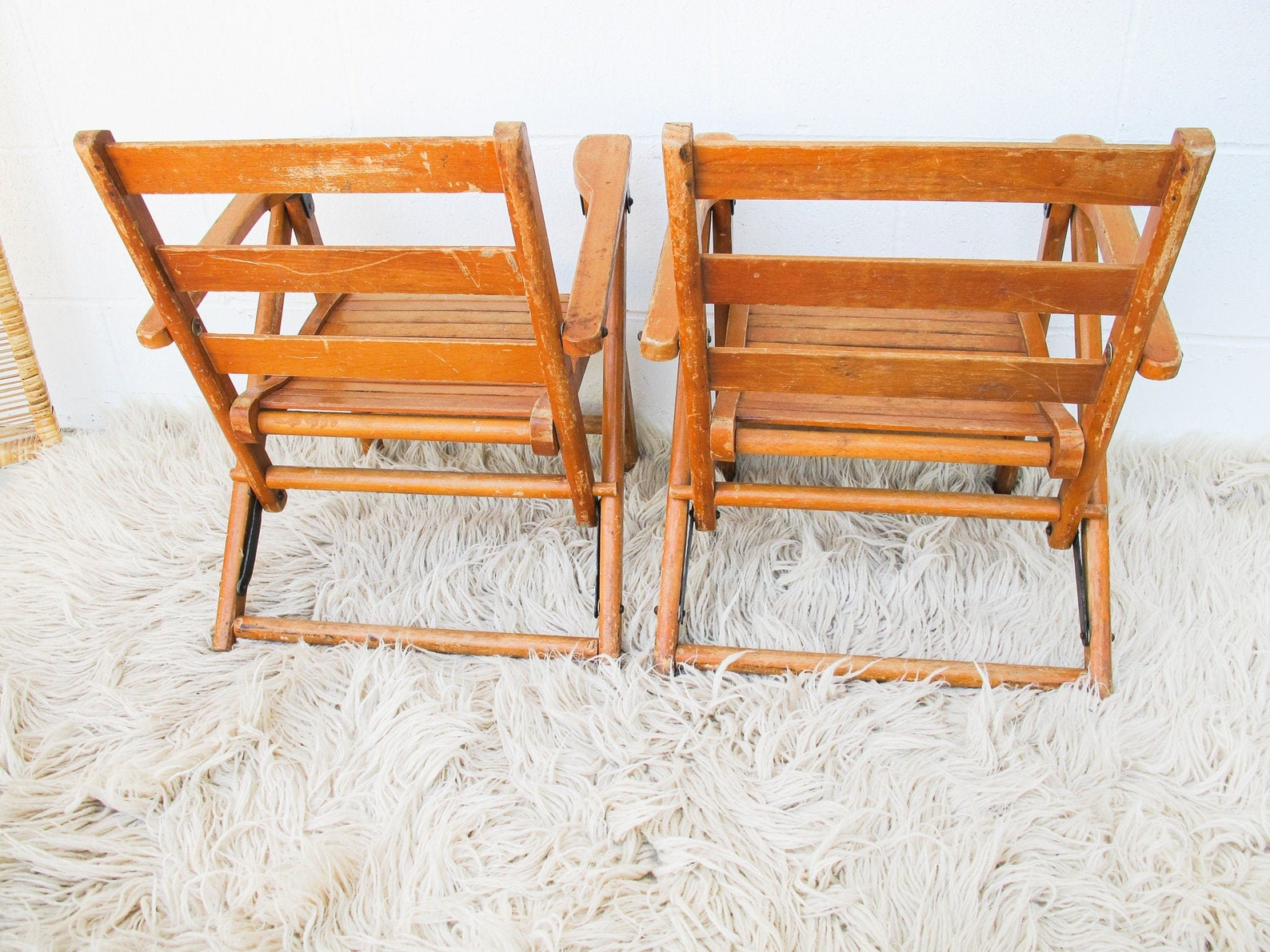 Childrens Kids Slatted Wood Folding Chairs Set of Two - Etsy