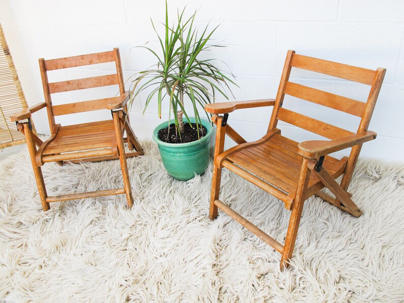 Childrens Kids Slatted Wood Folding Chairs Set of Two | Etsy