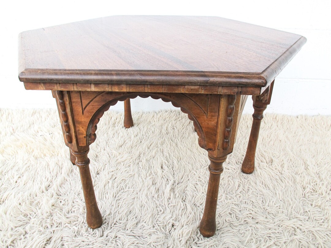 Hexagon Antique Carved Wood Coffee Table - Etsy