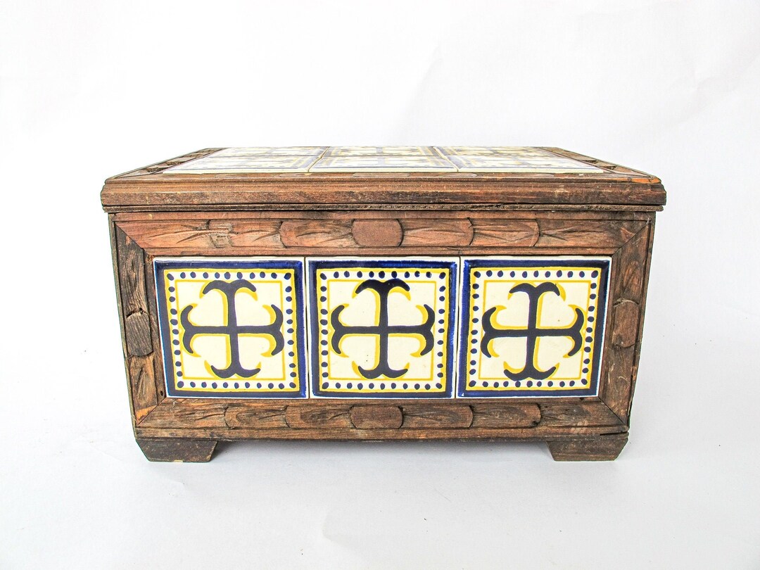 Mexican Tile and Carved Wood Trunk - Etsy
