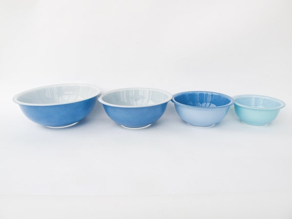 Home & Living Bowls Set of Four Nesting Pyrex Blue Mixing Bowls Kitchen ...