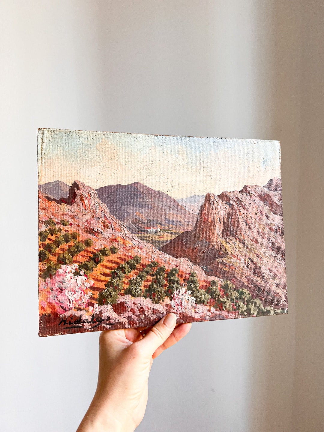 Signed Hidalgo Spanish Desert Hill Painting on Wood - Etsy