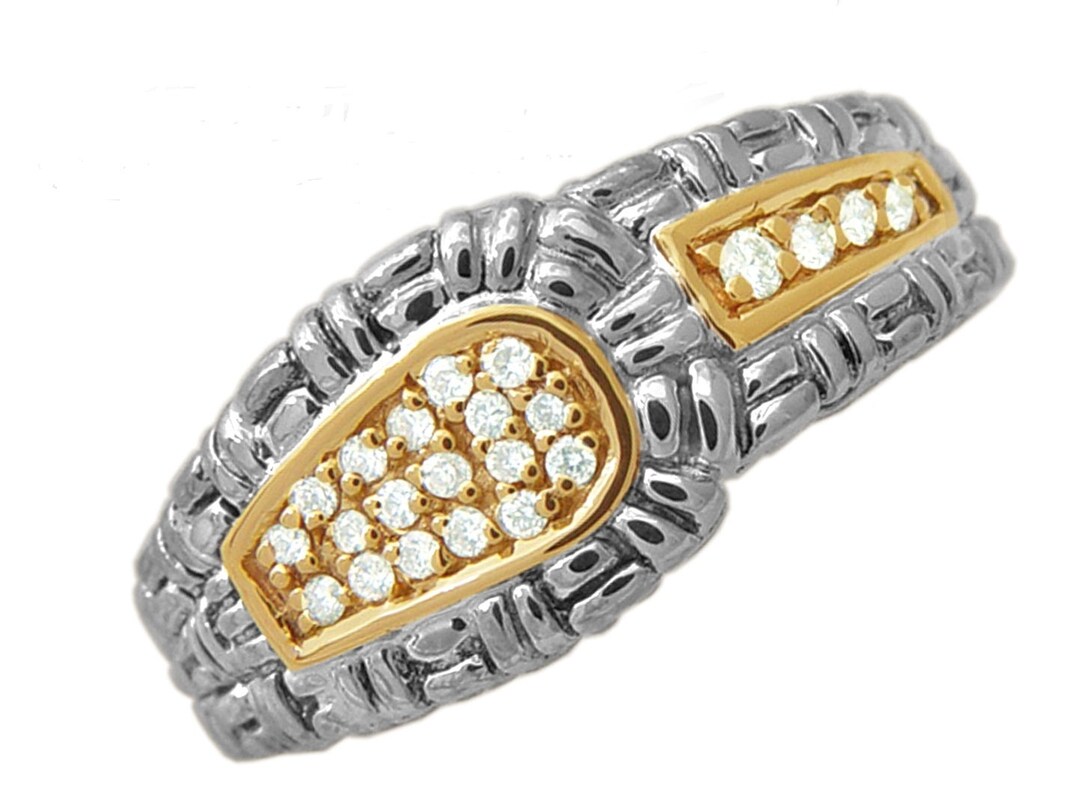 Philip Andre 18K Gold & Sterling Silver Diamond Pave Ring SIZE 7 - Etsy