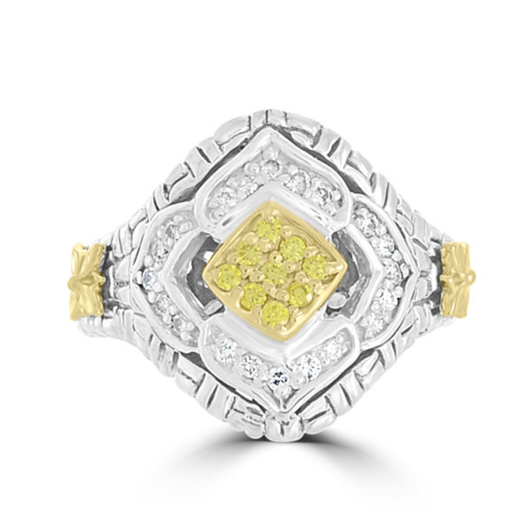 Philip Andre 18K & Sterling Designer White and Yellow Diamond Ring Size ...
