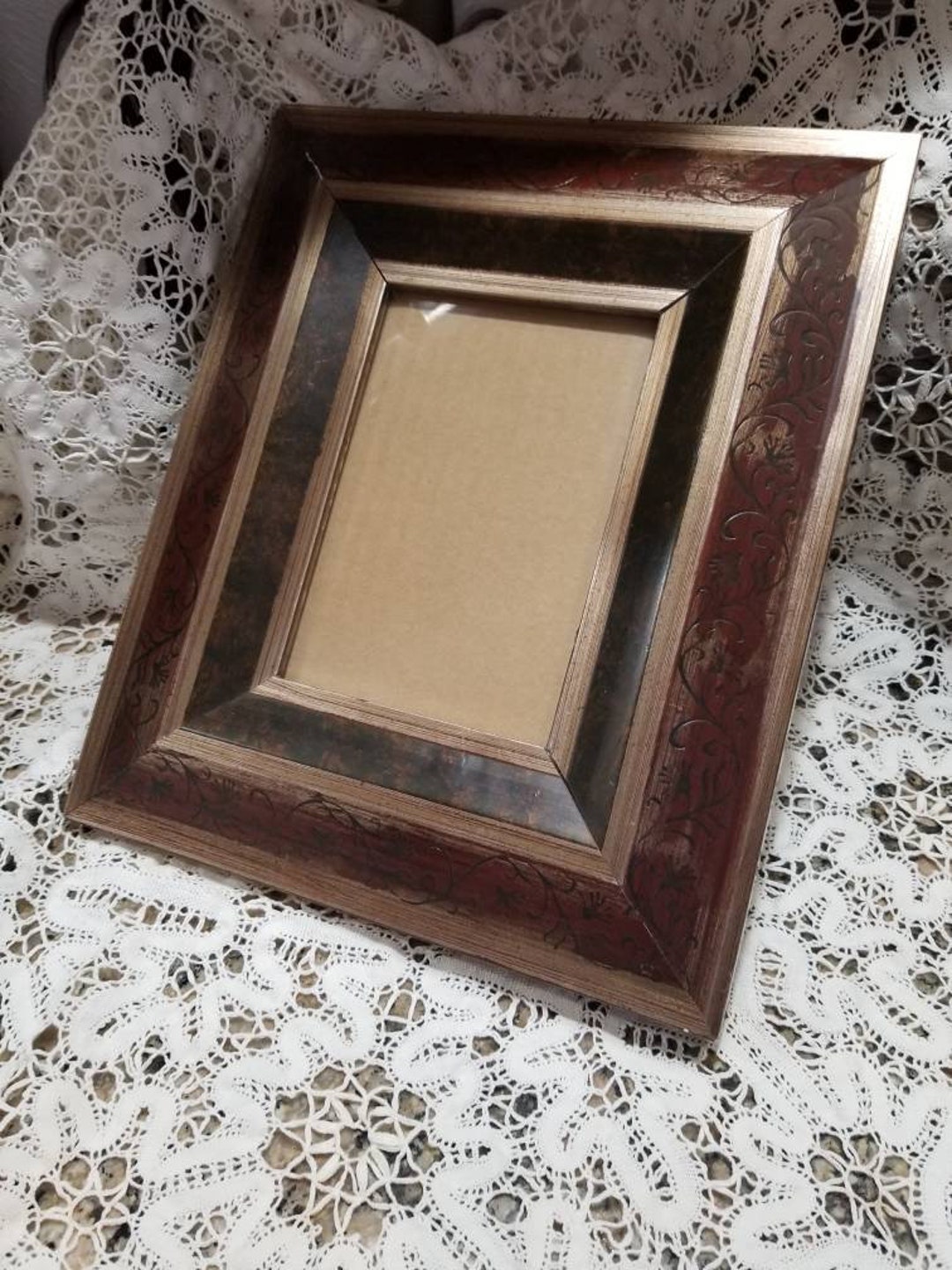 Vintage Wood Frame in Burgundy and Bronze Retro Photo Frame With Glass ...