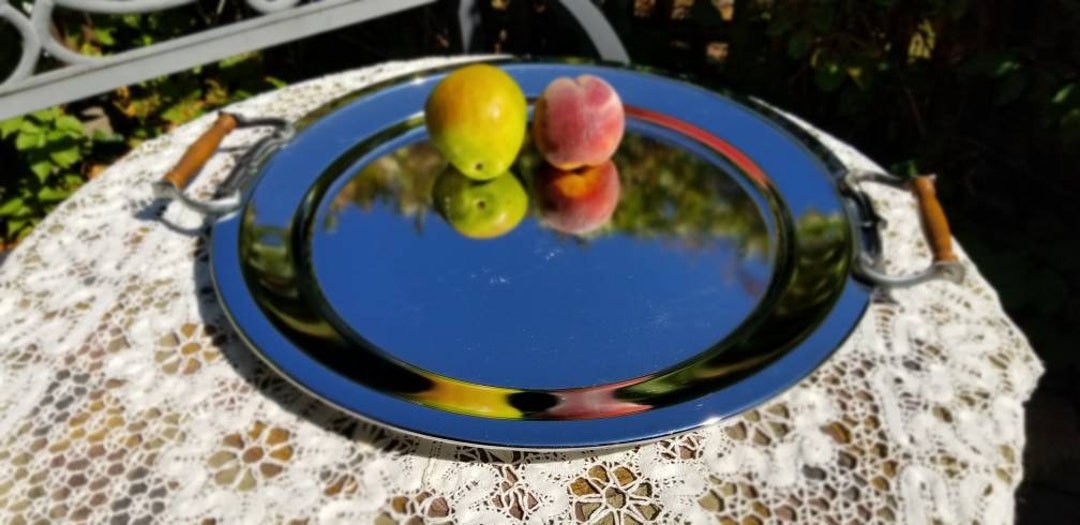 Large Round Tray by Kromex Mid Century Serving Tray Made in USA Vintage ...