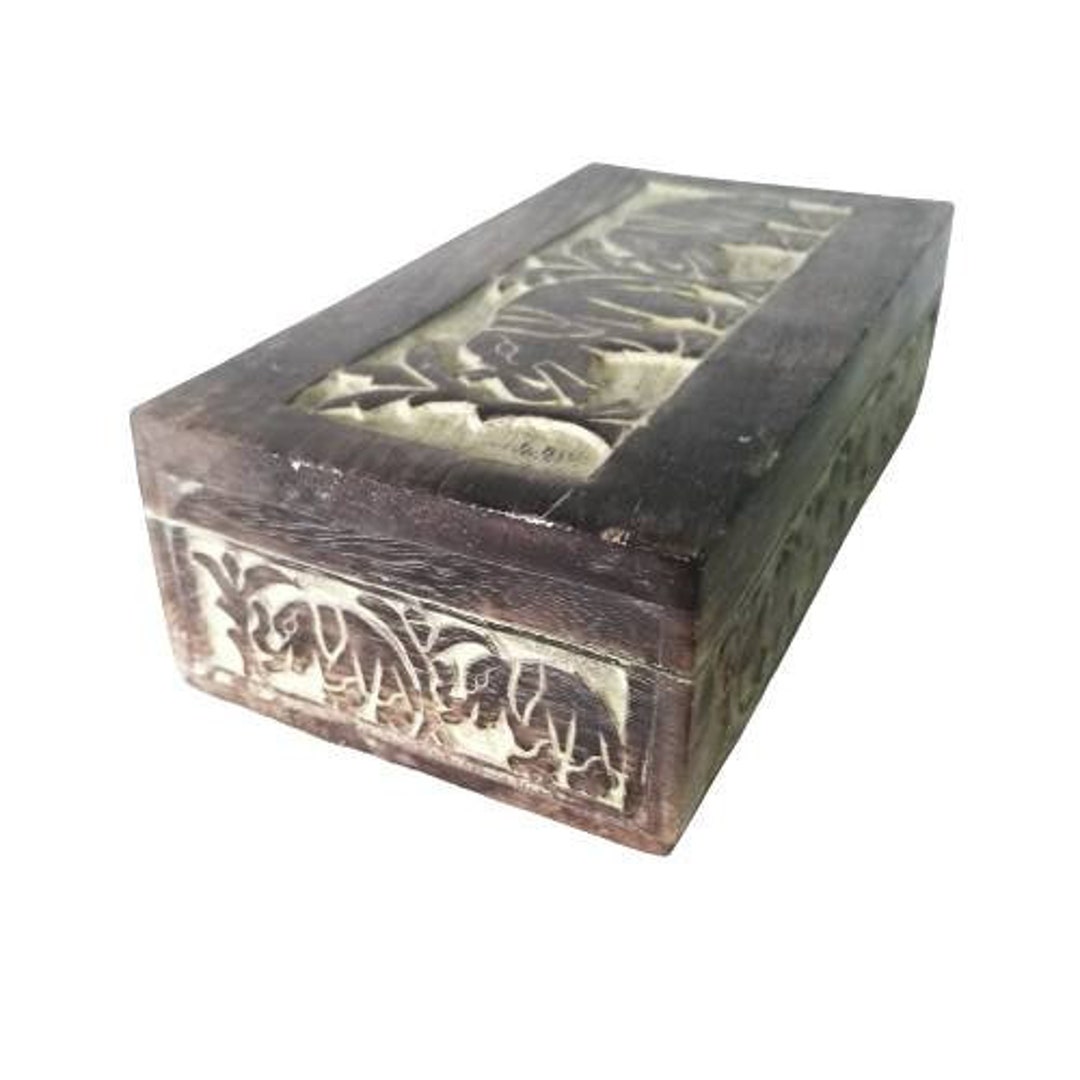 Vintage Carved Wood Trinket Box, Natural Wood Storage Box With ...