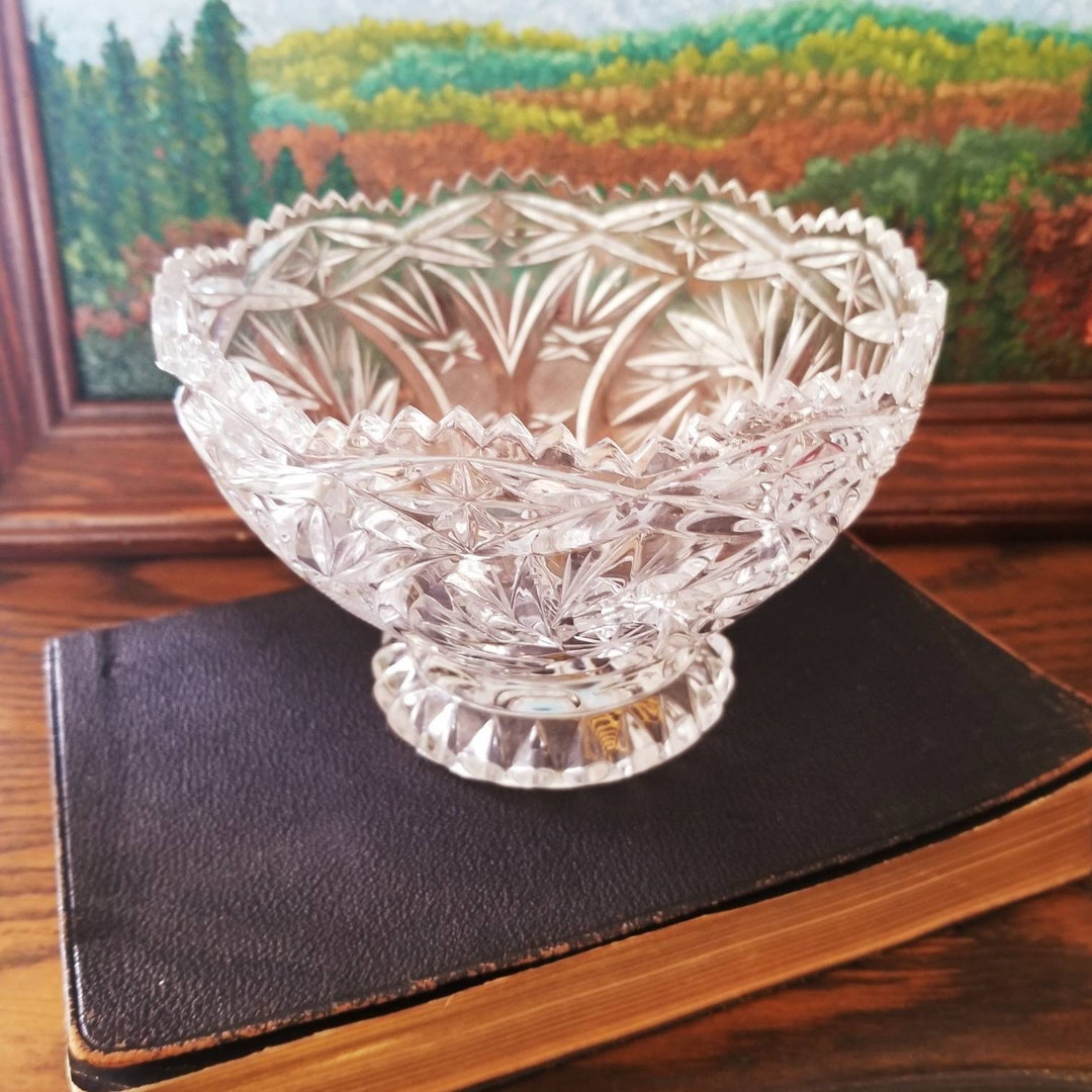 Vintage Lead Crystal Bowl, Footed Crystal Bowl, Pinwheel Design Bowl ...
