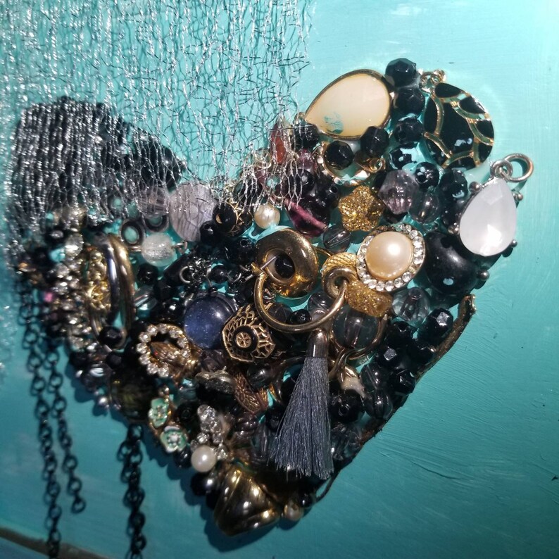 Upcycled Vintage Jewelry Heart Wall Art, Turquoise Mixed Media, 10x8 - Etsy